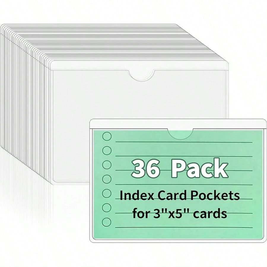 Storage Bin Labels, 36 Pack 3x5 Index Card Holder, Clear Adhes Pockets ...