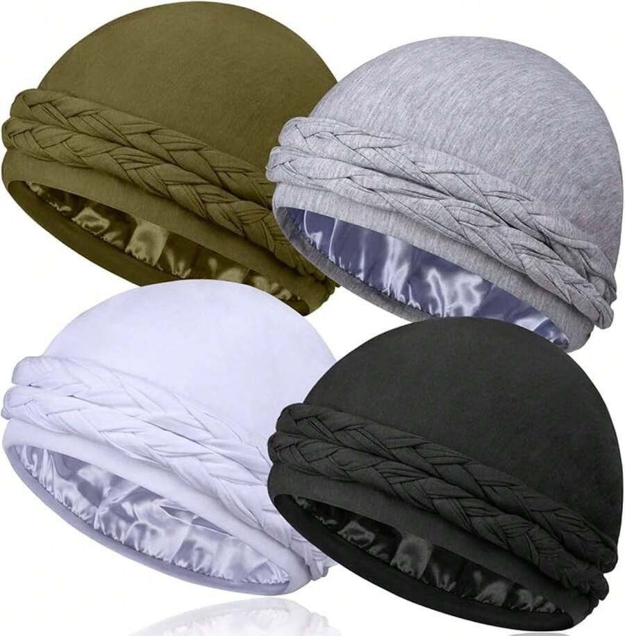 4 Pcs Satin Lined Turban Head Wraps For Men, Halo Turban Head Scarf For ...