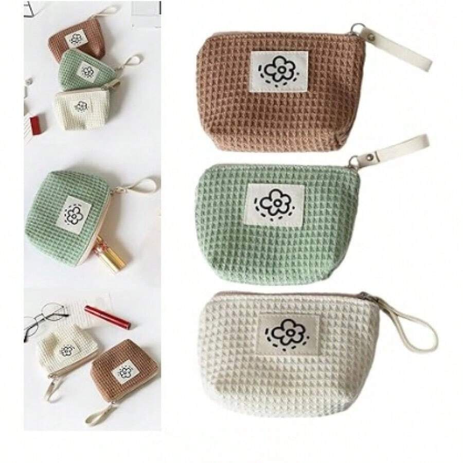 Minimalist Floral Small Wallet, Portable Cute New Waffle Pattern Small ...