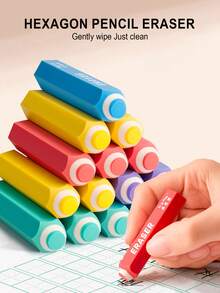 5pcs New Rainbow Color Hexagon Eraser Pencil Shape Crumb-Free Clean No ...