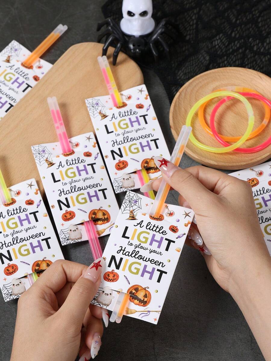 48pcs Halloween Card Holder For Glow Stick,Pumpkin Ghost Spider Web ...