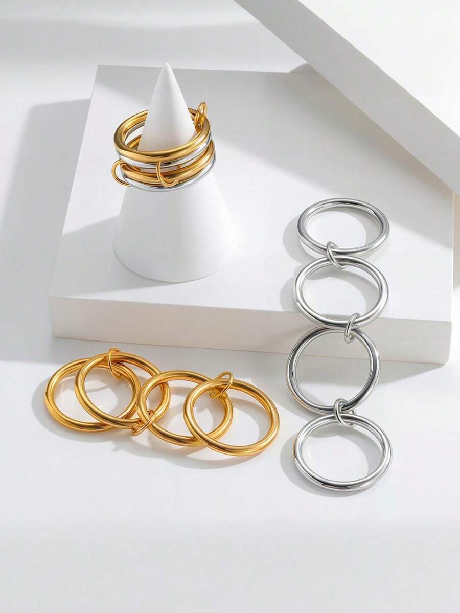 1pc Women's Multilayer Stacking Rings, Stainless Steel Unique Elegant ...