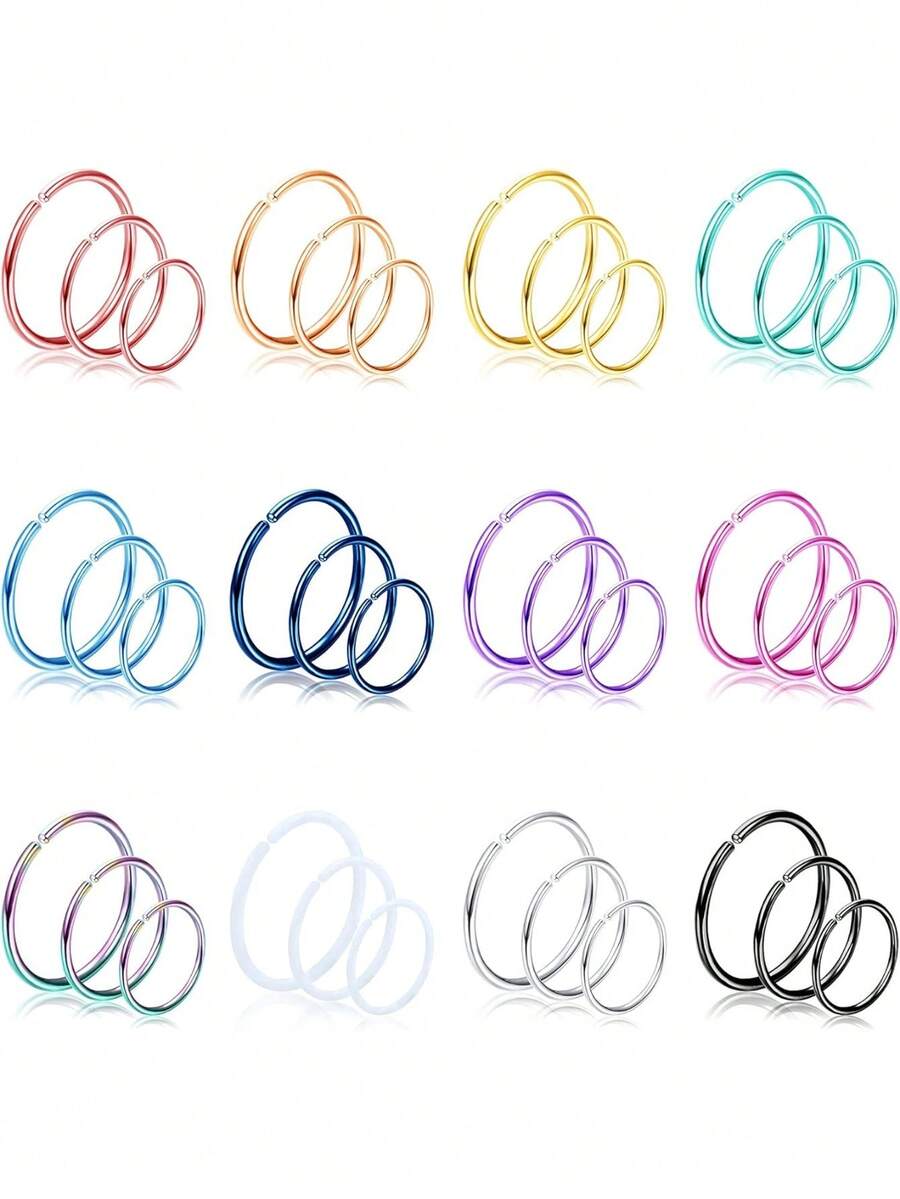 36Pcs 20G Nose Ring Hoop For Women Men 316L Stainless Steel Helix ...