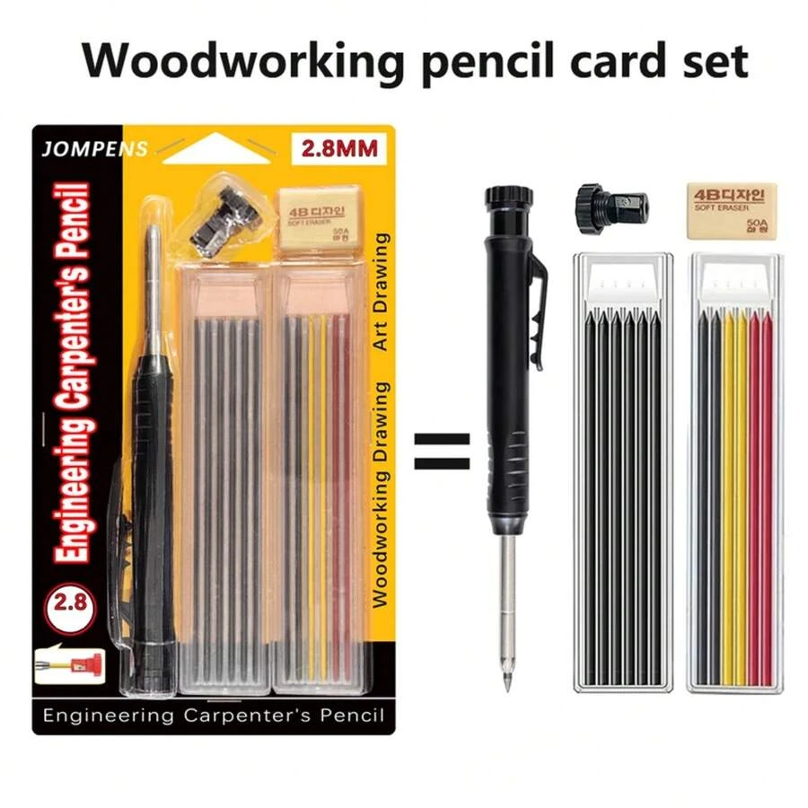 Solid Carpenter Pencil Set Deep Hole Marking Tool Pen Built In Pencil ...