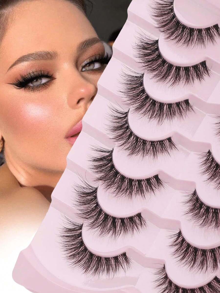 7 Pairs Full Strip Natural Soft Fluffy Eyelash Cross Wispy Dramatic ...