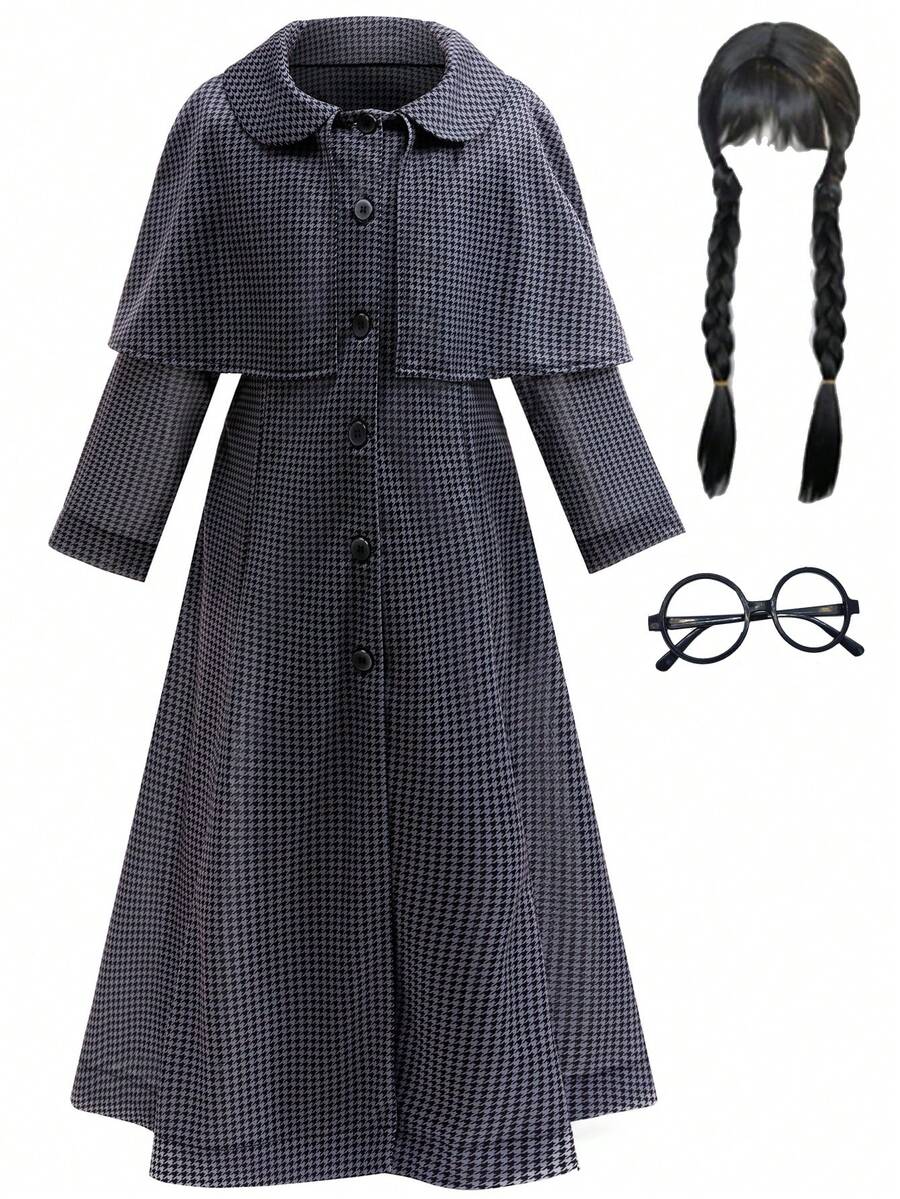 3pcs Halloween Full Print Long Cloak Elegant Costume Set Includes Wig ...