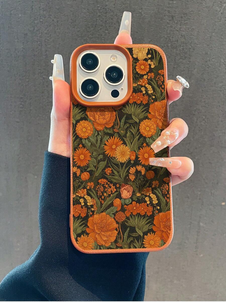 1pc Personalized Brown Floral Pattern Waterproof Anti-Fall Anti-Slip ...