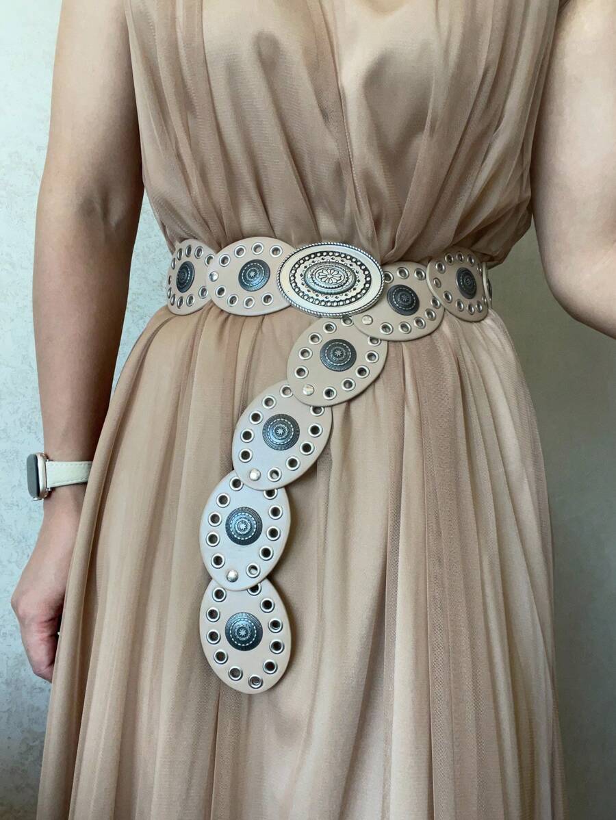 1pc Polka Dot Bohemian Vintage Street Style PU Leather Belt, Rivet ...