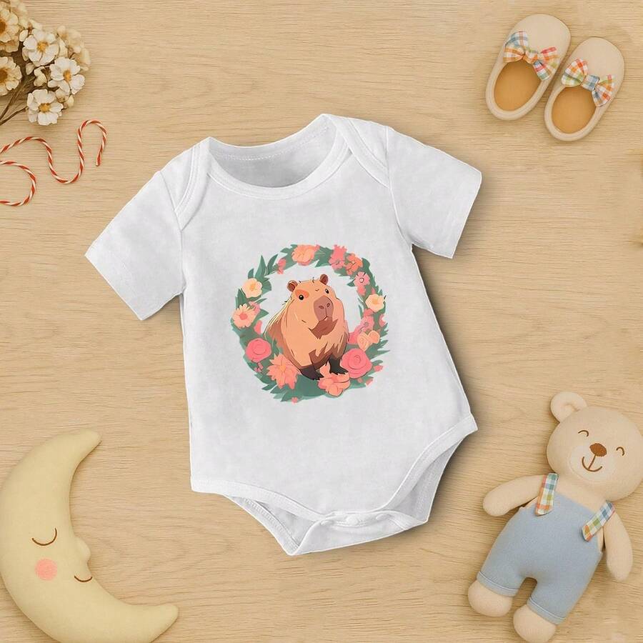 Body Bebê Capivara Fofa | Estampa Floral com Animalzinho Tranquilo no ...