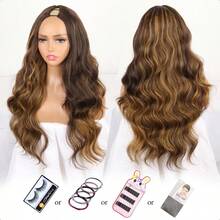 Body Wave V Part Wig Ueless Synthetic Long Wavy Wigs Upgrade U Part ...