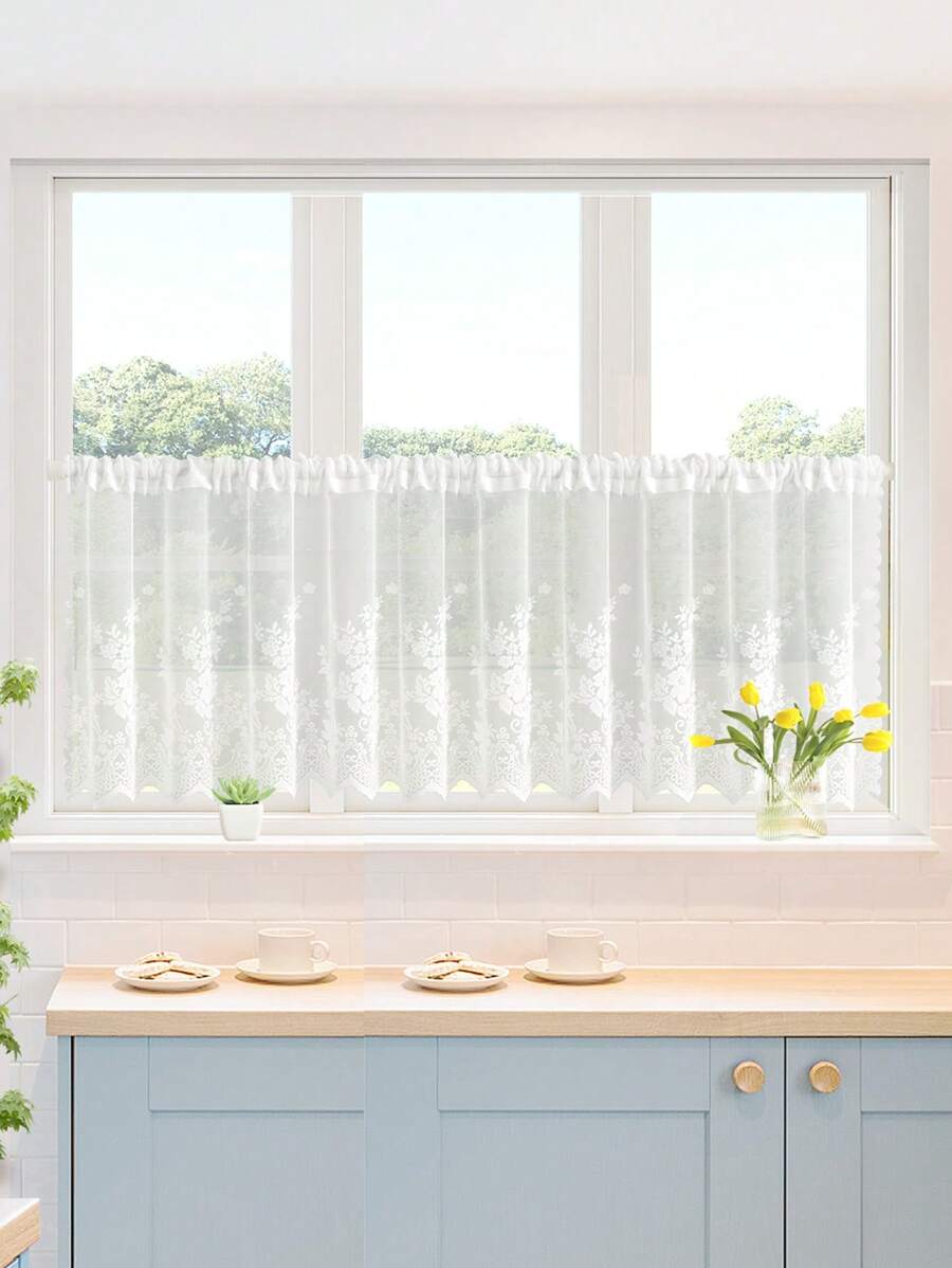 1pc White Lace Floral Pattern Partition Curtain, French Romantic Style ...