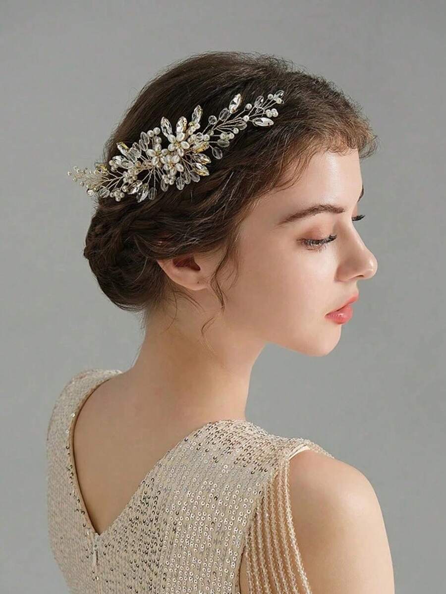 1pc Bridal Elegant Sweet Pearl & Rhinestone Side Headpiece, Delicate ...