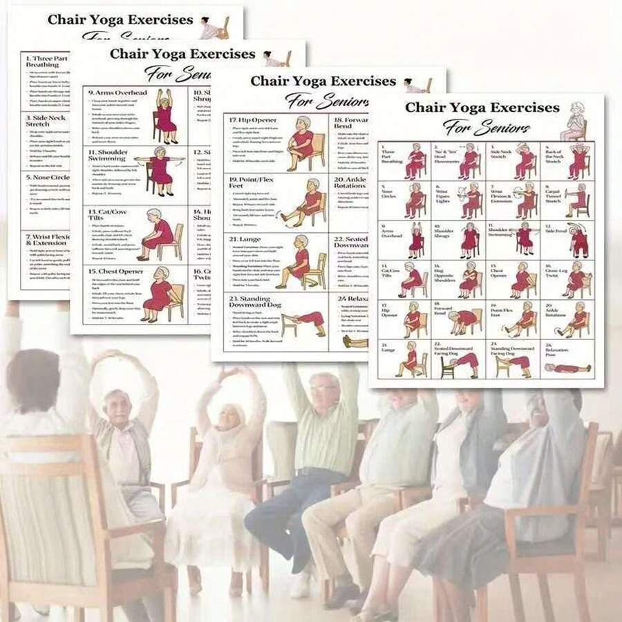 4pcs Yoga Exercise Charts For Seniors, Suitable For Beginners And ...