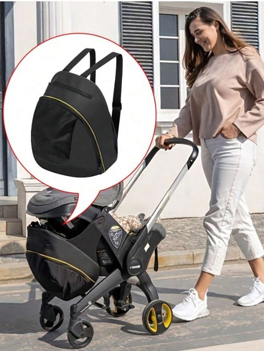 1pc Baby Stroller Organizer Bag Black Oxford Fabric Large Capacity ...