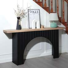 Modern Minimalist Console Table With Black Arch Base And Natural Wood ...