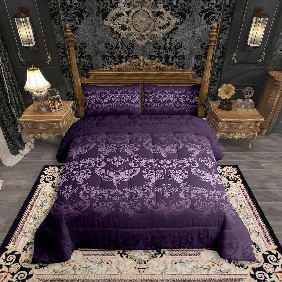 Erosebridal 2/3 Pcs Gothic Bedding - Moth Goth Queen Comforter Set ...