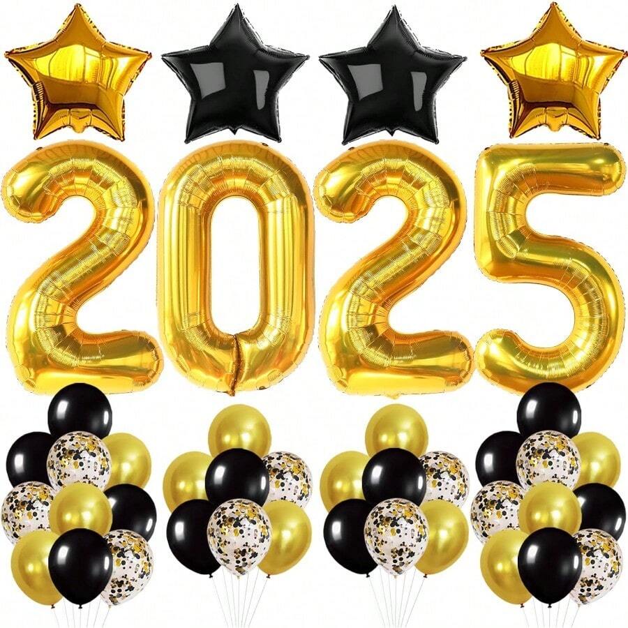 Gold And Black 2025 Balloons Set 40 Inch Pack Of 35 2025 Balloons ...