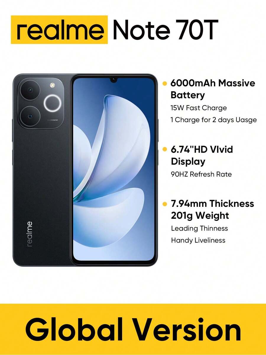 Realme Note 70T 4G Telefono Sbloccato 4GB+64GB/4GB+128GB/4GB+256GB ...