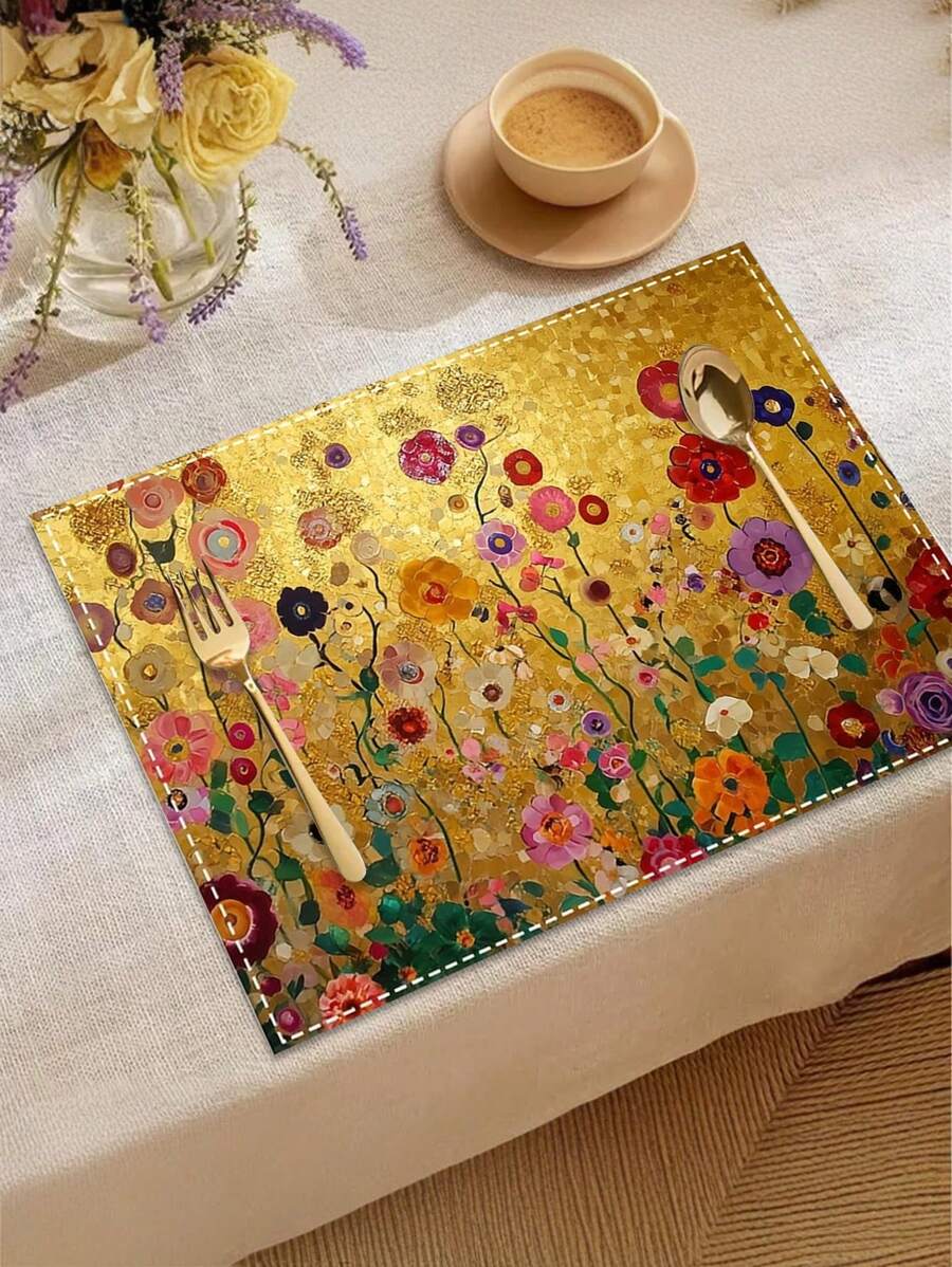 1/4/6/8pcs Gustav Klimt Inspired Linen Placemats, Woven Square Table ...