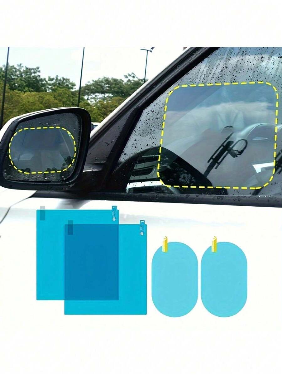 4pcs Car Rainproof Film Anti Fog Car Sticker Car Mirror Window Clear ...
