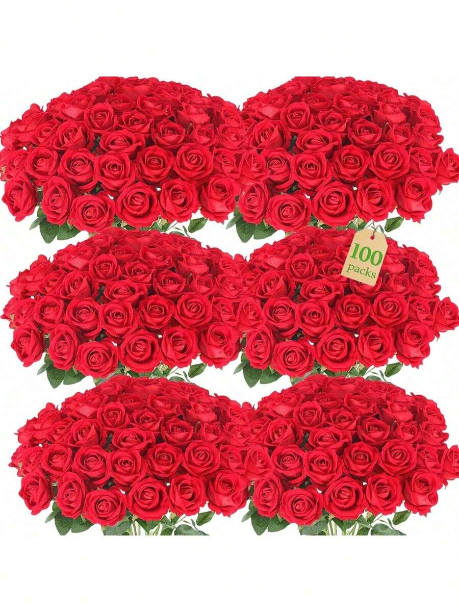 Roses Artificial Flowers Bulk, 100 Pcs Fake Roses Flower Arrangement ...