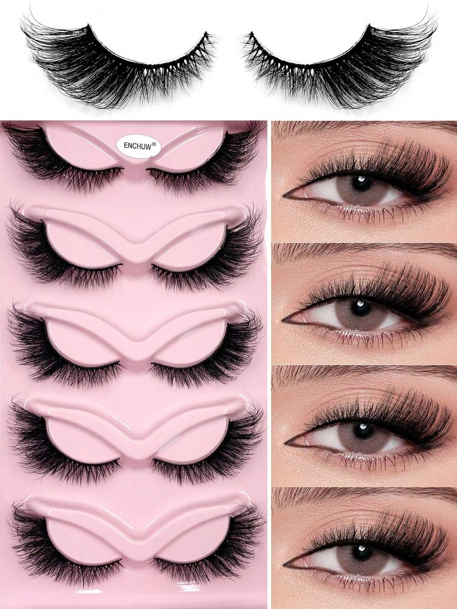 ENCHUW 5 Pairs Fox Eye Eyelashes Cat Eye Lashes Winged End Eye ...