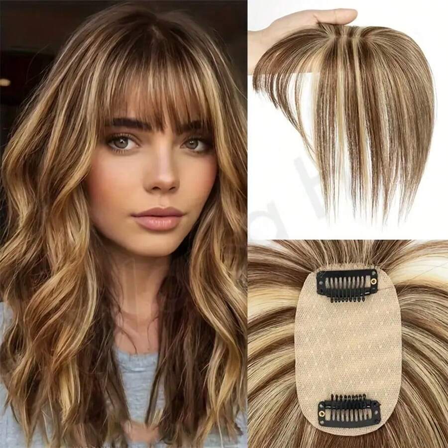 5x9cm Human Hair Topper Hair Piece Top Base Middle Part With Bangs 10 ...