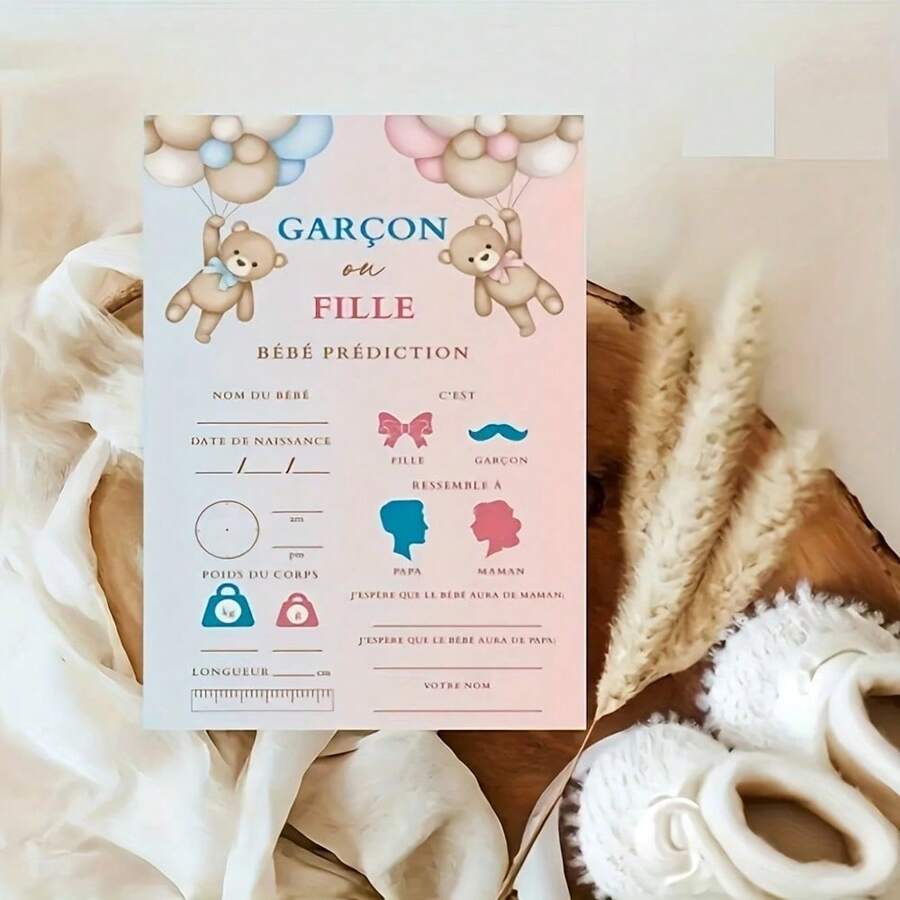 10/25/50pcs French Teddy Bear Gender Reveal Game, French Shower Gender ...
