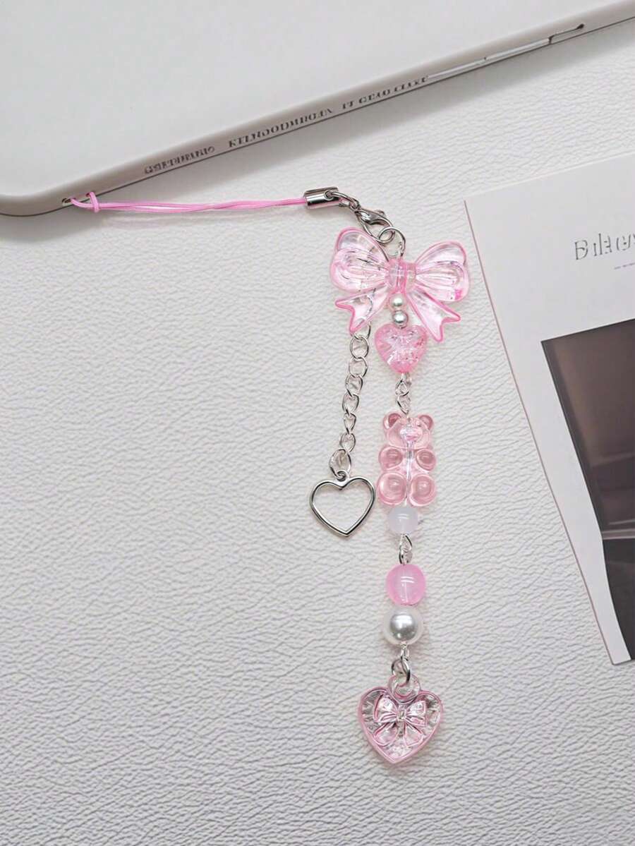 1pc Cute Pink Bear, Heart & Butterfly Mobile Phone Hanging Decor ...