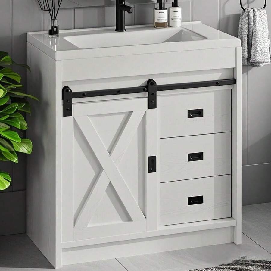 31" Small Bathroom Vanity With Sink, Bathroom Vanity Cabinet With 2 ...