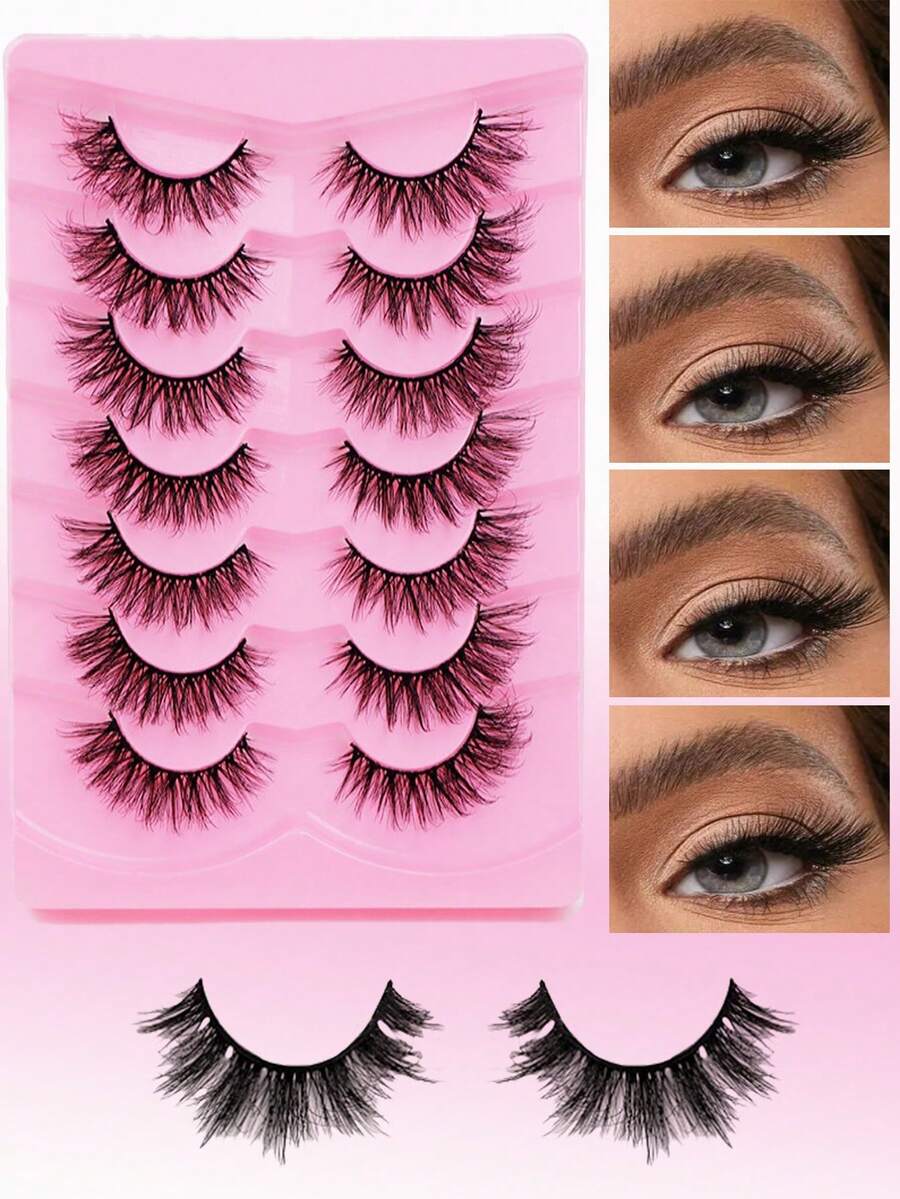 7 Pairs False Eyelashes Russian Strip Lashes D Curl Fluffy Wispy Faux ...