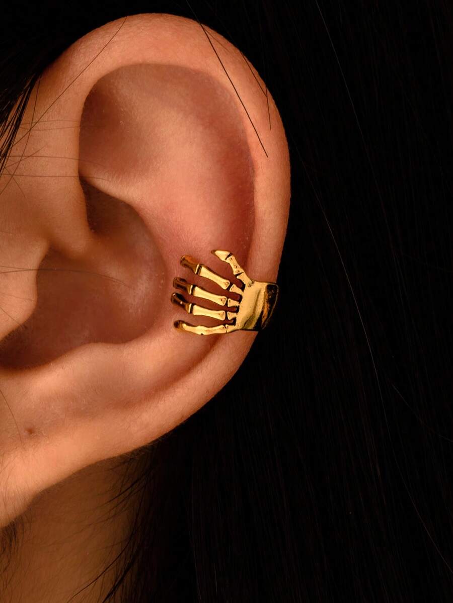 1pc Ear Cuff Bone Hand Clip-On Earrings, Horror Style Earrings For ...