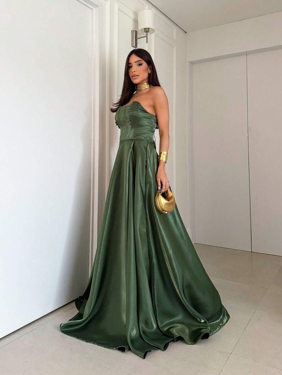 dress company Long Strapless Bridesmaid Party Dress In Glow Fabric ...