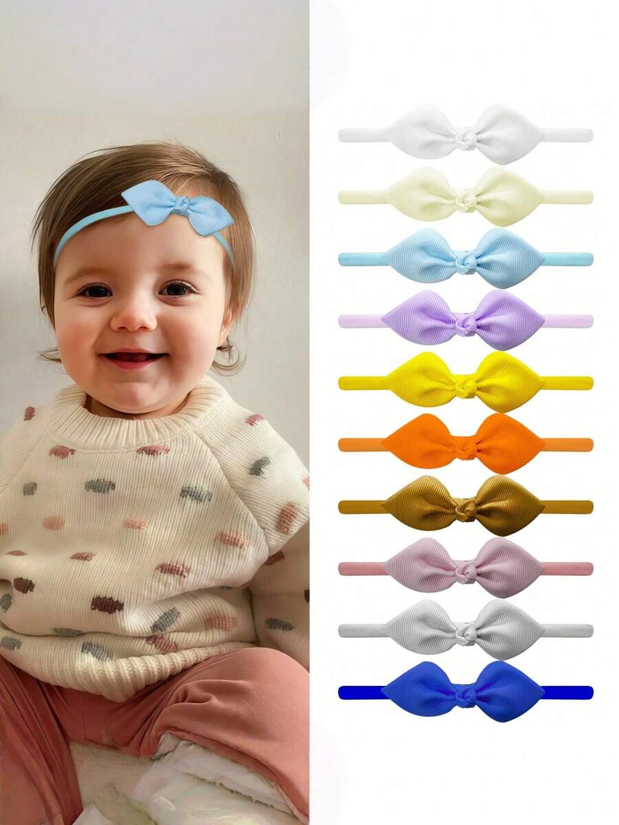 10Pcs Baby Bowknot Headbands, Solid Color Soft Stretchy Hairbands For ...