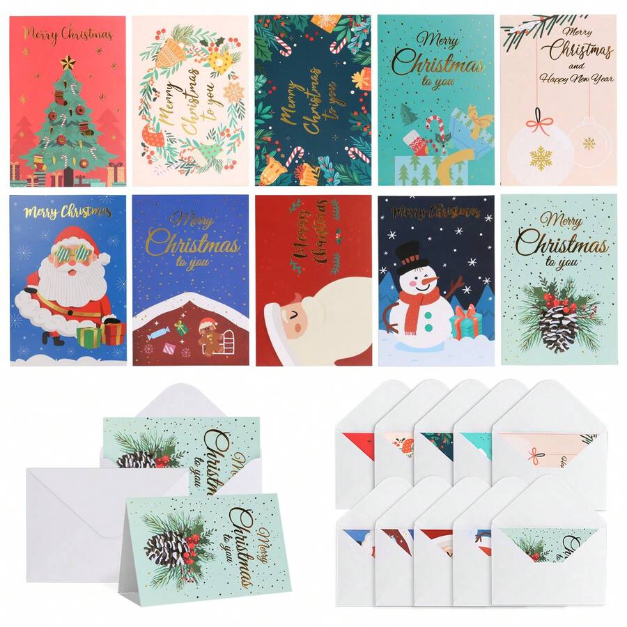 Christmas Cards With Envelopes, 20/10 Pack, 6.5" X 4.5", Holiday ...
