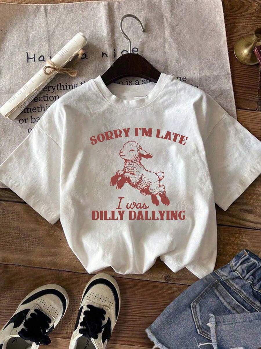 I'm Sorry I'm Late, I Couldn't Decide, Cute Sheep Graphic Sporty T ...