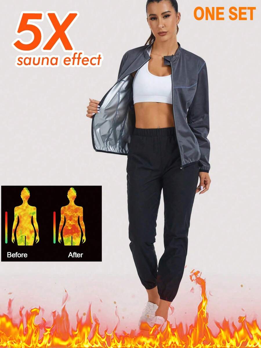 1 Conjunto Roupa de Sauna para Perda de Peso, Jaqueta e Calça de Suor ...