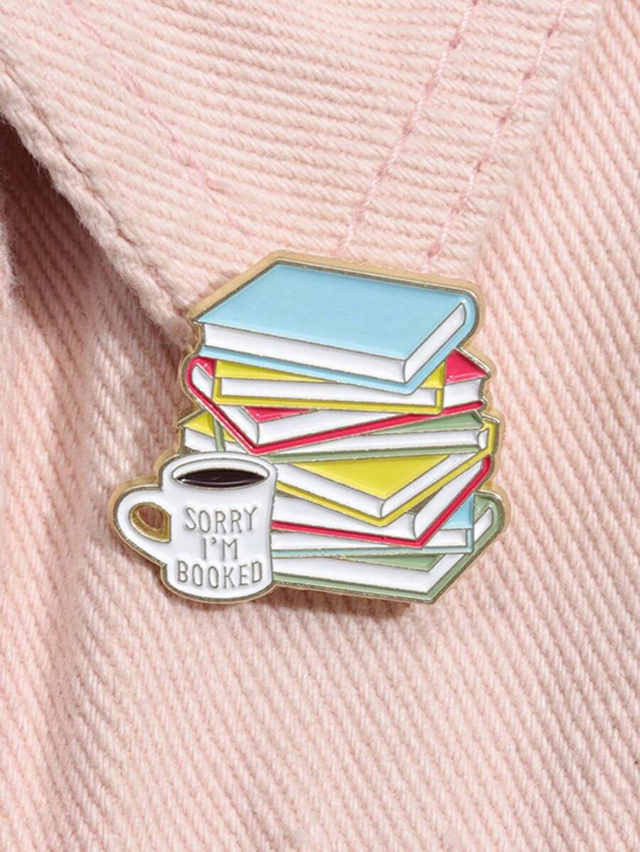 1 Cute Alloy Knowledge Book Brooch Creative Cartoon Coffee Notebook ...