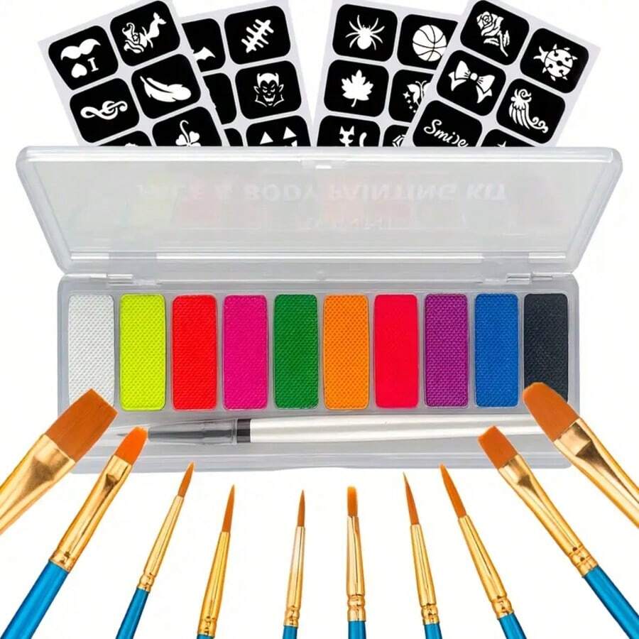 VERONNI 10 Colors Water Activated Face Body Painting Palette With 10 ...