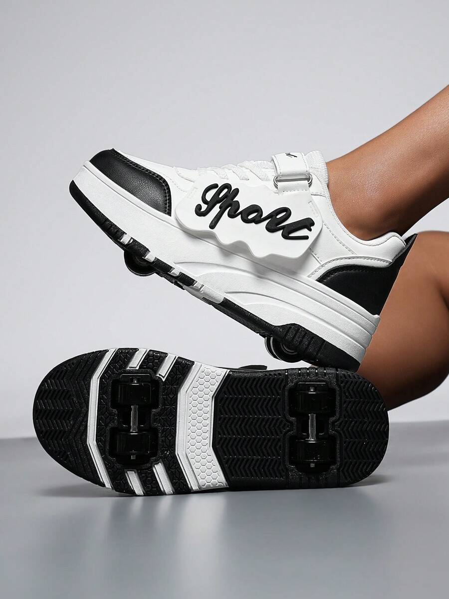 Teenagers' Roller Skate Shoes, White & Black Color, Switchable Walking ...