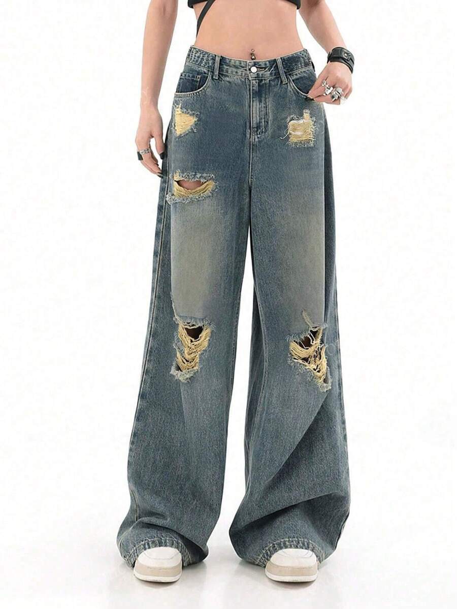 Ripped Wide Leg Jeans | SHEIN USA