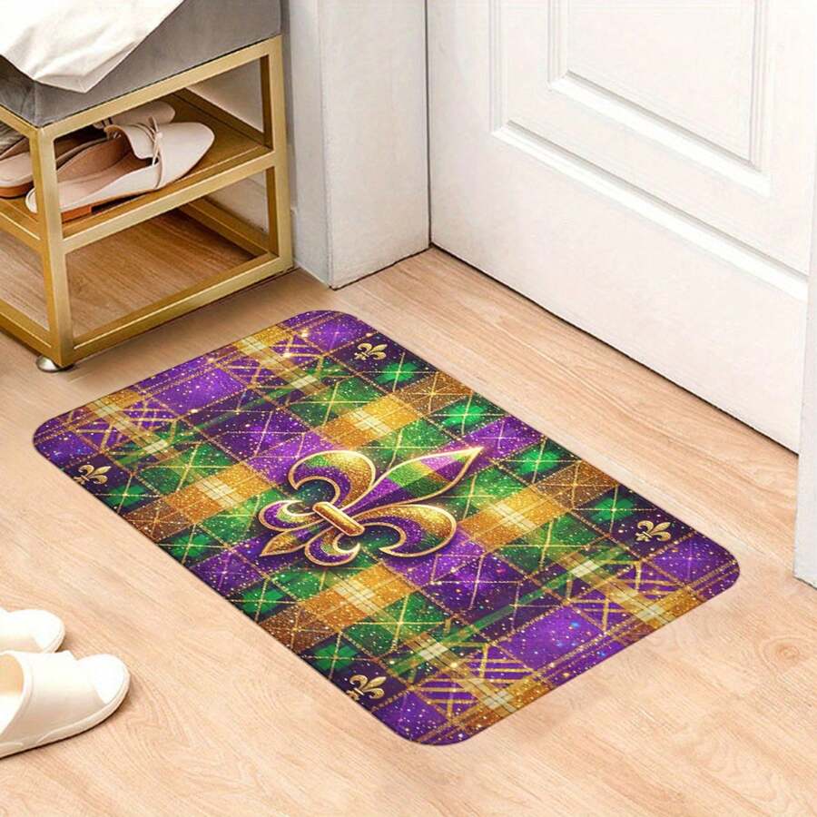 Mardi Gras Celebration Flannel Door Mat - Non-Slip, Oil &, Machine ...