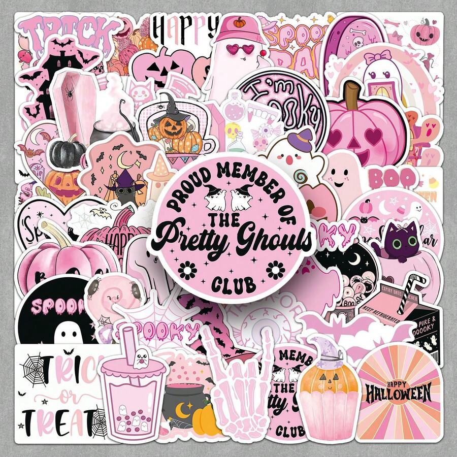 50pcs Pink Halloween Stickers, Cute Girly Creative Decorative Stickers ...