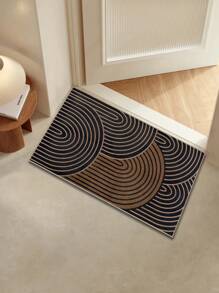 1pc Geometric Line Art Rug, Semi-Circle Line Art Rug, Black & Gold ...