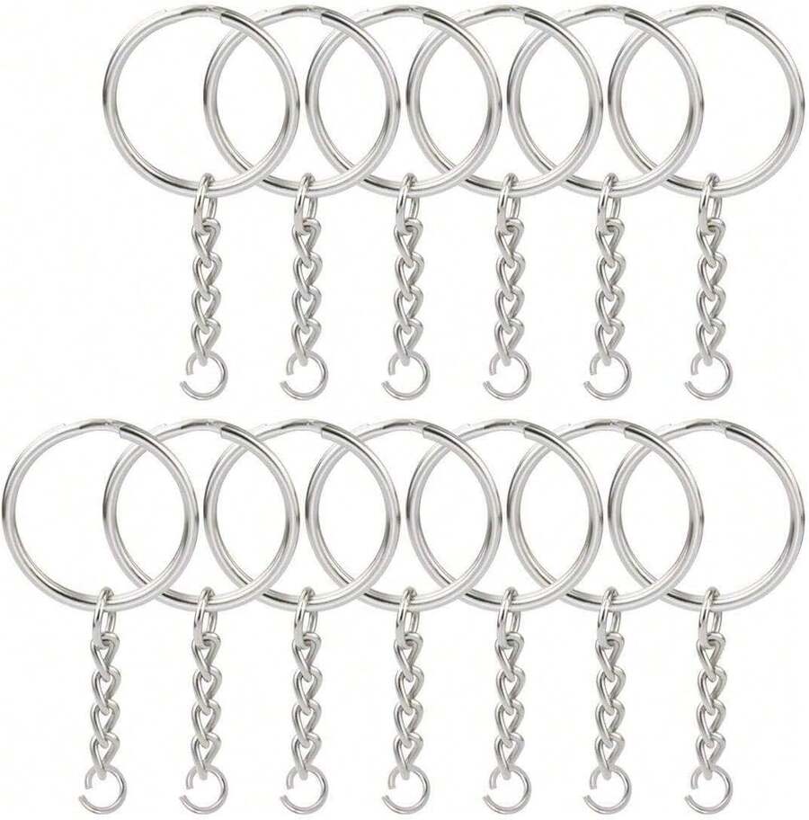 150 PCs Nanssy 1 Inch/25mm Split Keyrings With Chain Silver Keychain ...