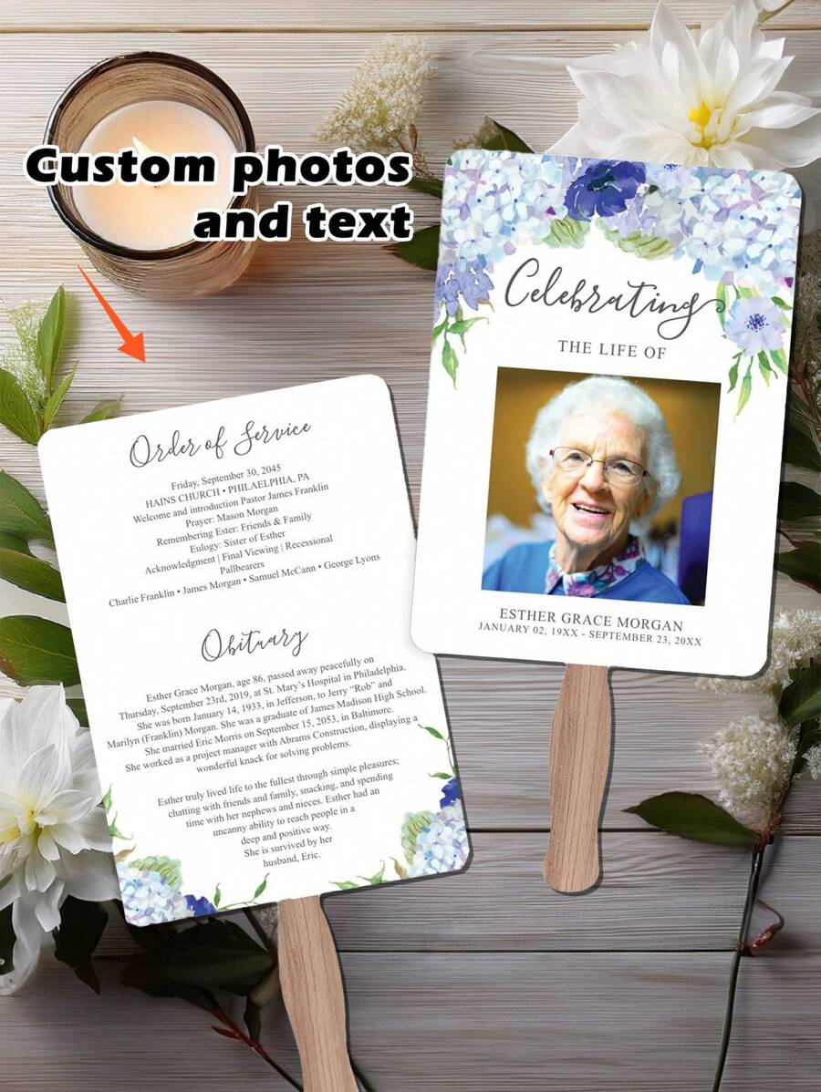 Custom Hydrangea Funeral Fan Template, Funeral Fans, Printable Funeral ...