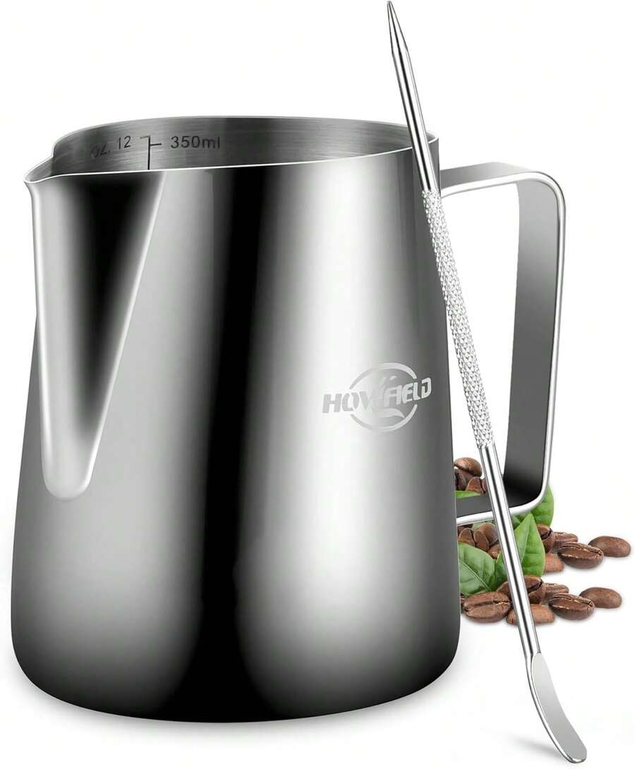 12oz Milk Frothing Pitcher, Stainless Steel Frother Cup With Scale ...