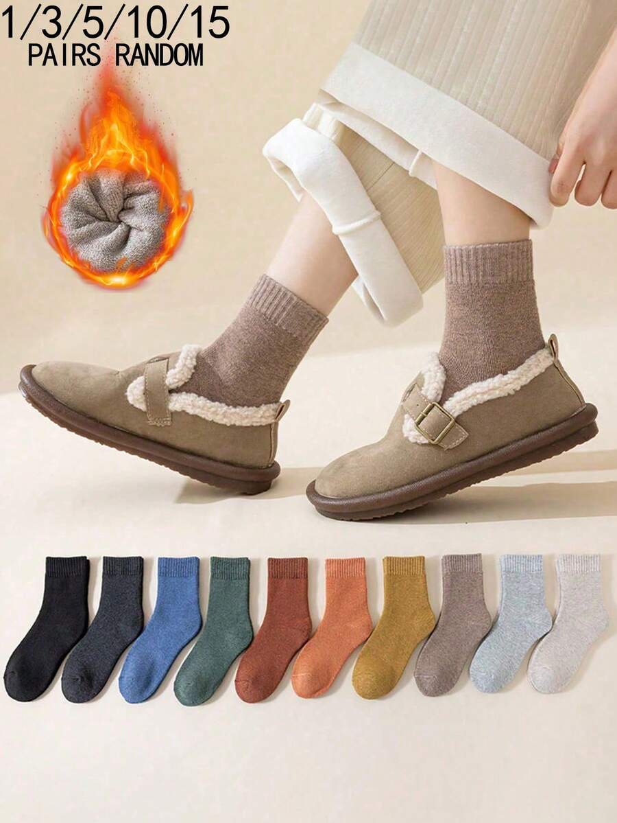 1/3/5/10/15 Pairs Random Color Men's Solid Thermal Lined Warm Crew ...