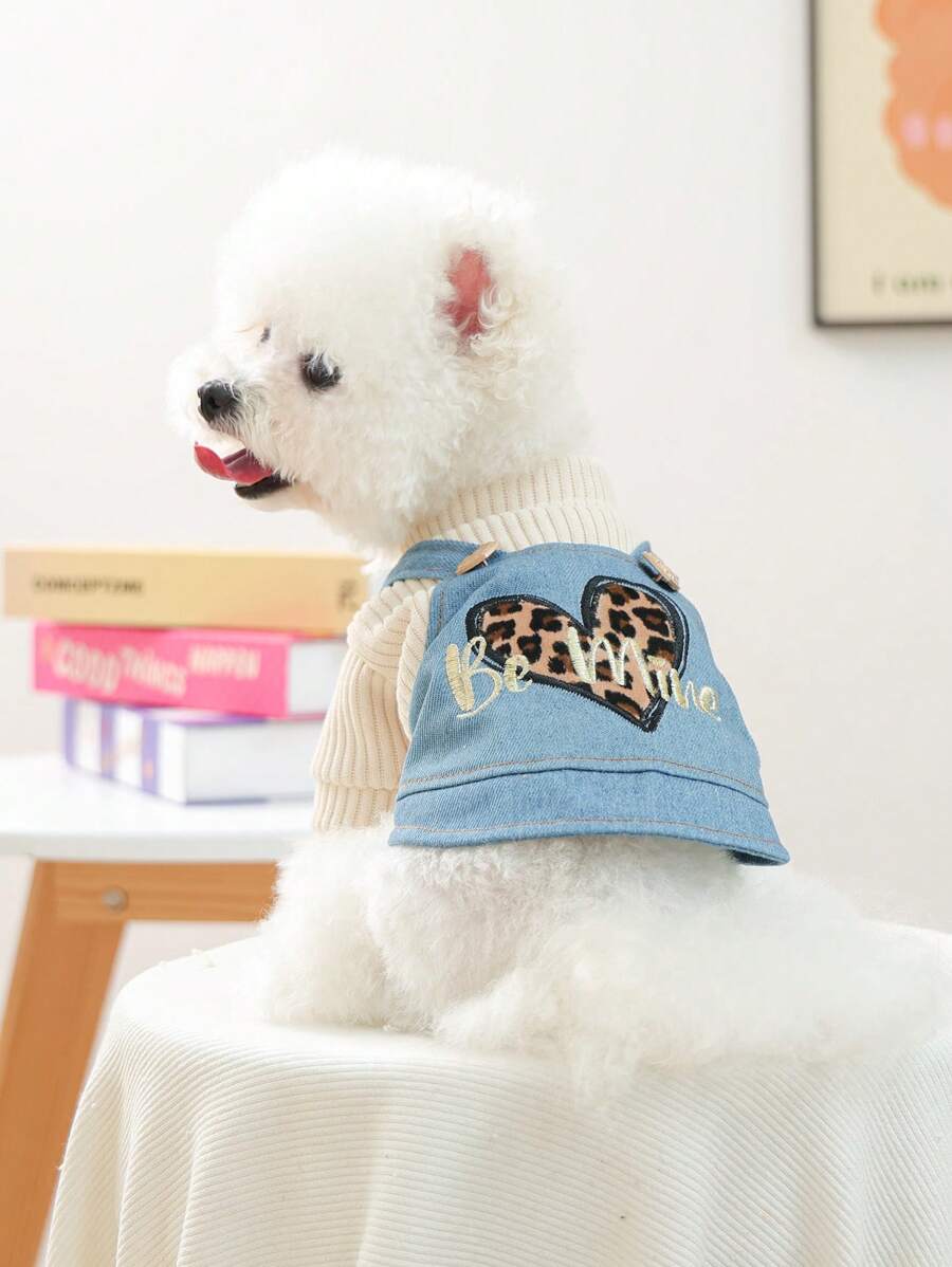 1pc Pet Clothes, Leopard Print Heart Suspender Dress, Casual ...