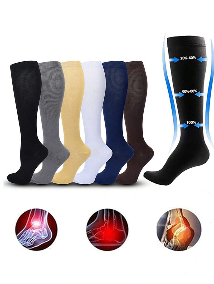 1/6 Pairs Women's & Men's Compression Socks 15-20 Mmhg Knee High ...